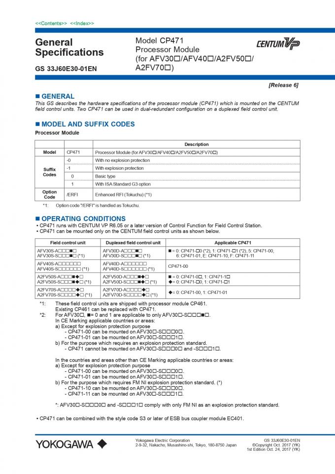 CP471-00 S1 Yokogawa DCS Processor Module